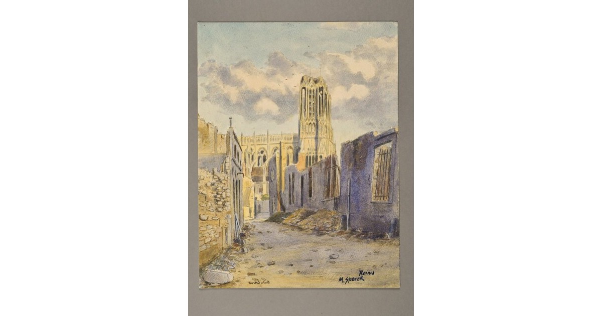 Rue de la Salle à Reims en ruines (recto) ; Chevet de la cathédrale de ...