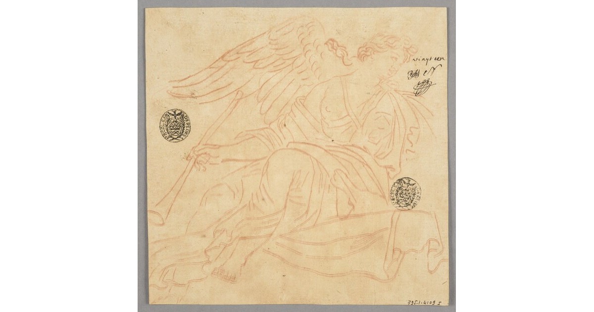 Squelette d’une jambe droite, de profil à droite (recto) ; Ange assis ...