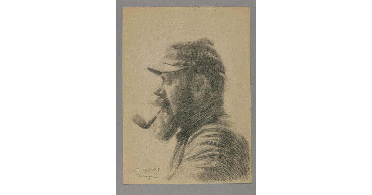 Portrait d’un prisonnier de guerre français fumant une pipe (recto ...