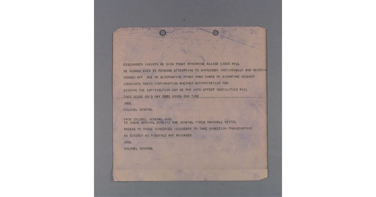 Message du général Jodl à l’amiral Dönitz et au maréchal Keitel, 6 mai ...