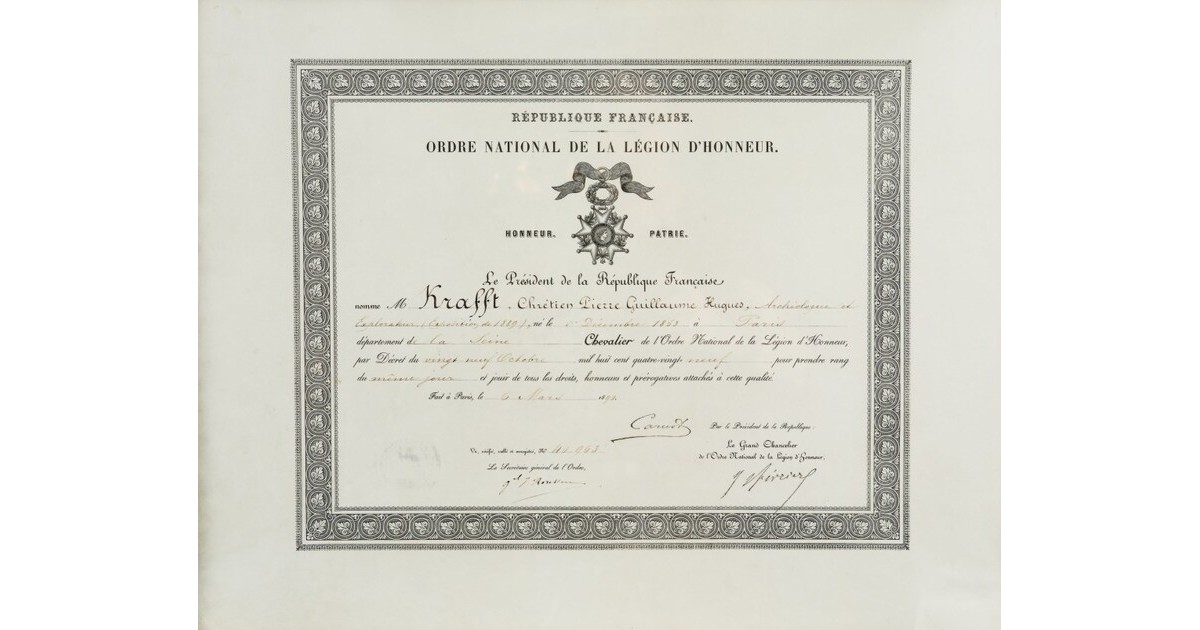 Diplôme de l’Ordre national de la légion d’honneur au grade de ...